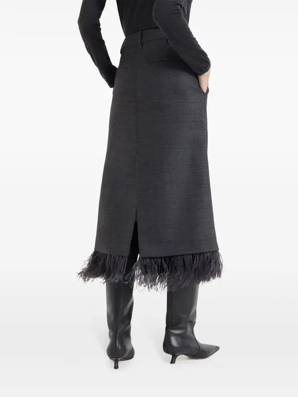 Brunello Cucinelli Feather-trimmed Wool Skirt