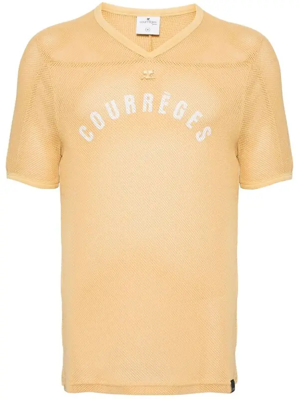 COURREGES Logo-print V-neck T-shirt - Yellow