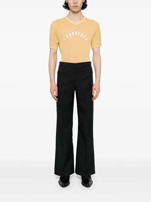 COURREGES Logo-print V-neck T-shirt - Yellow