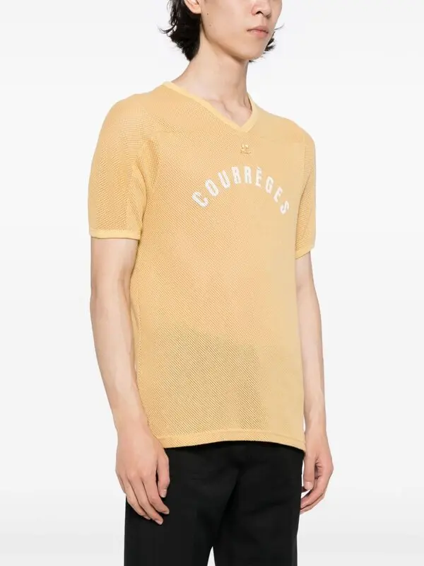 COURREGES Logo-print V-neck T-shirt - Yellow