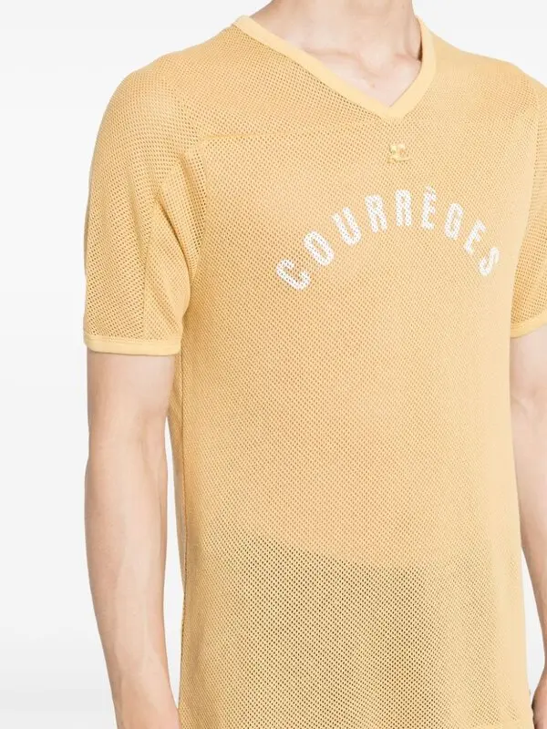 COURREGES Logo-print V-neck T-shirt - Yellow