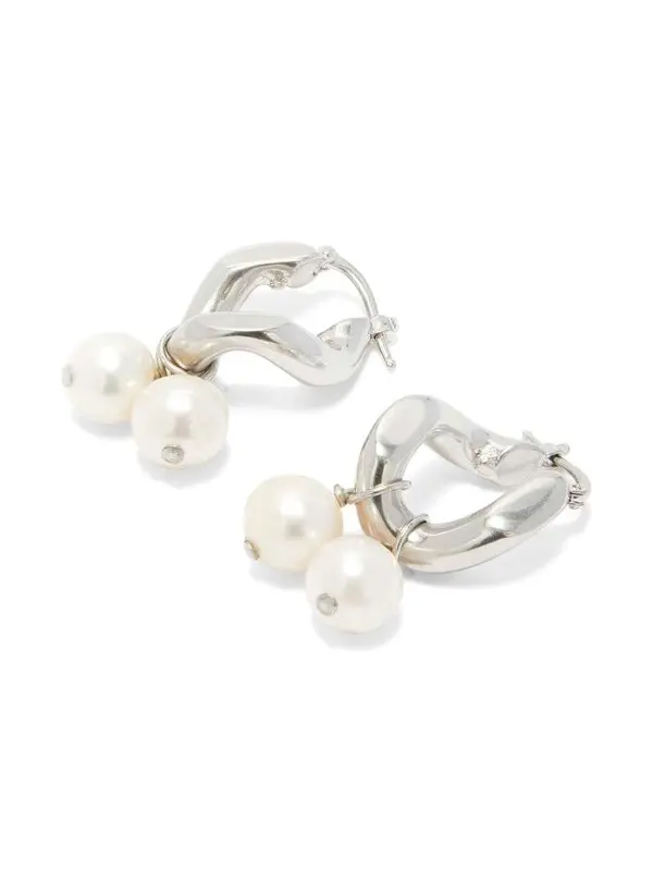 JIL SANDER Pearl-embellished Drop Earrings - Grey