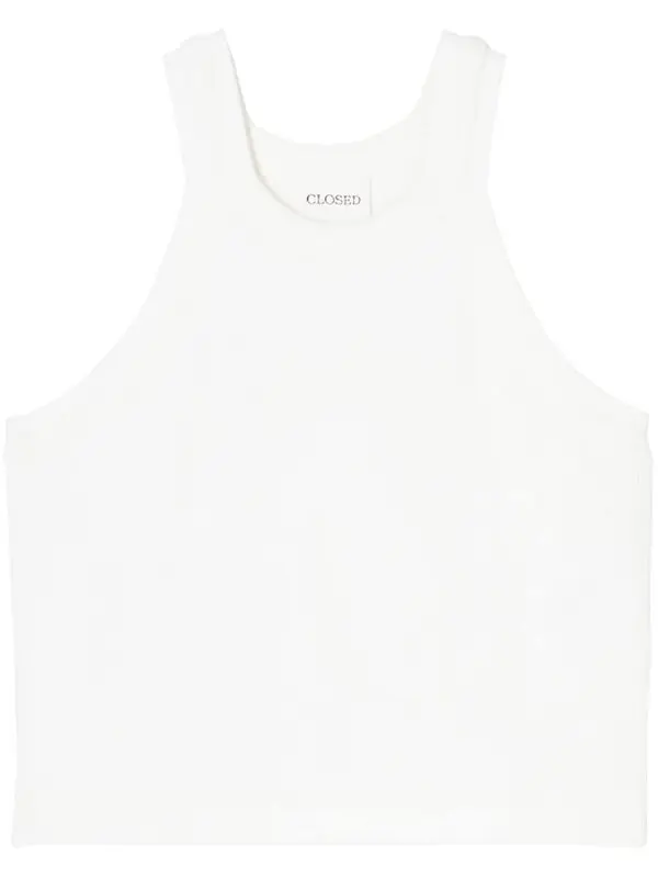 Closed Ribbed Tank Top - White