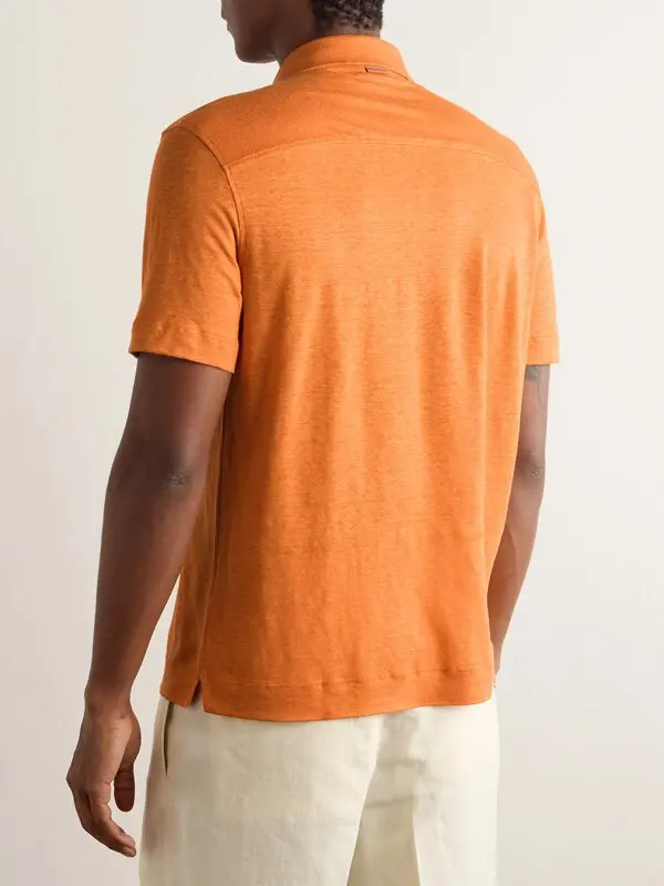 Zegna Slim-fit Linen Polo Shirt - Orange