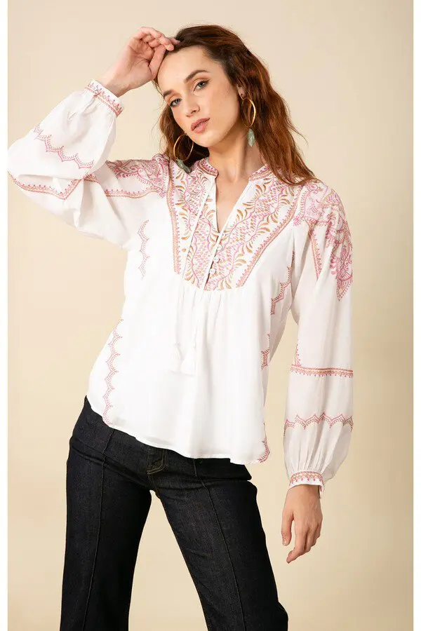Hale Bob Kalani Embroidered Voile Top - White