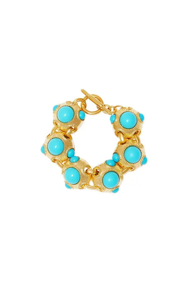 KENNETH JAY LANE Satin & Turquoise Center Bracelet - Gold