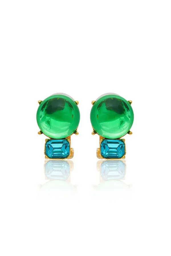 KENNETH JAY LANE Peridot & Gold Clip Earrings - Aqua