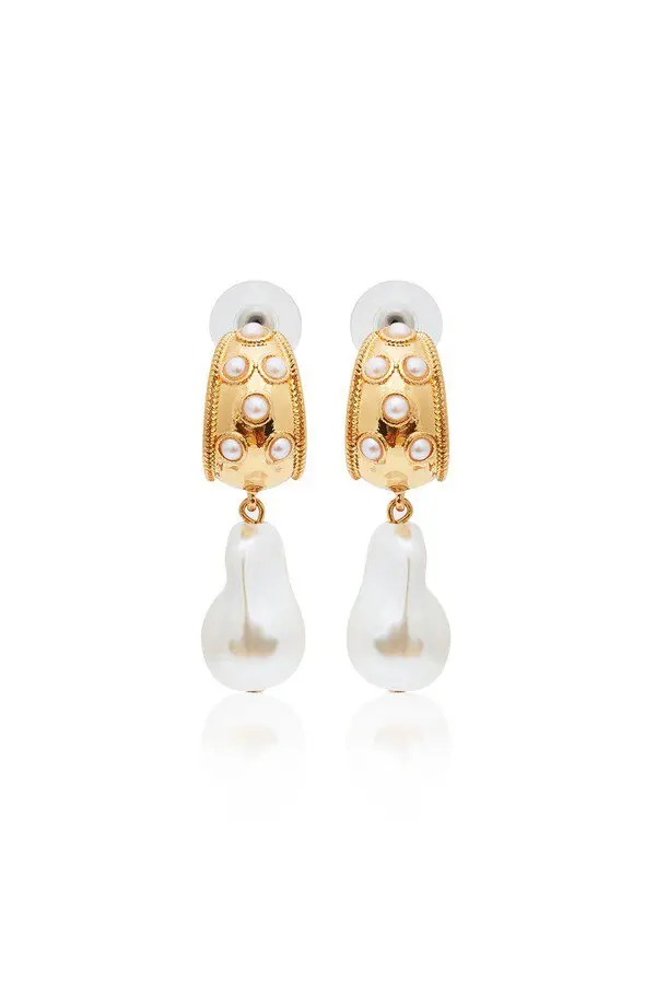 KENNETH JAY LANE Tone Half Hoop Pearl Drop Earrings - Gold