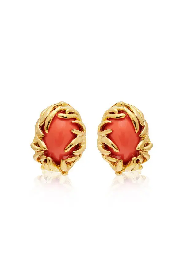KENNETH JAY LANE Polished Gold Branch And Clip-on Earrings - Coral