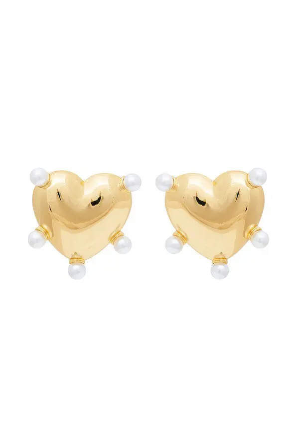 KENNETH JAY LANE Polished Heart And Pearl Post Earrings - Gold