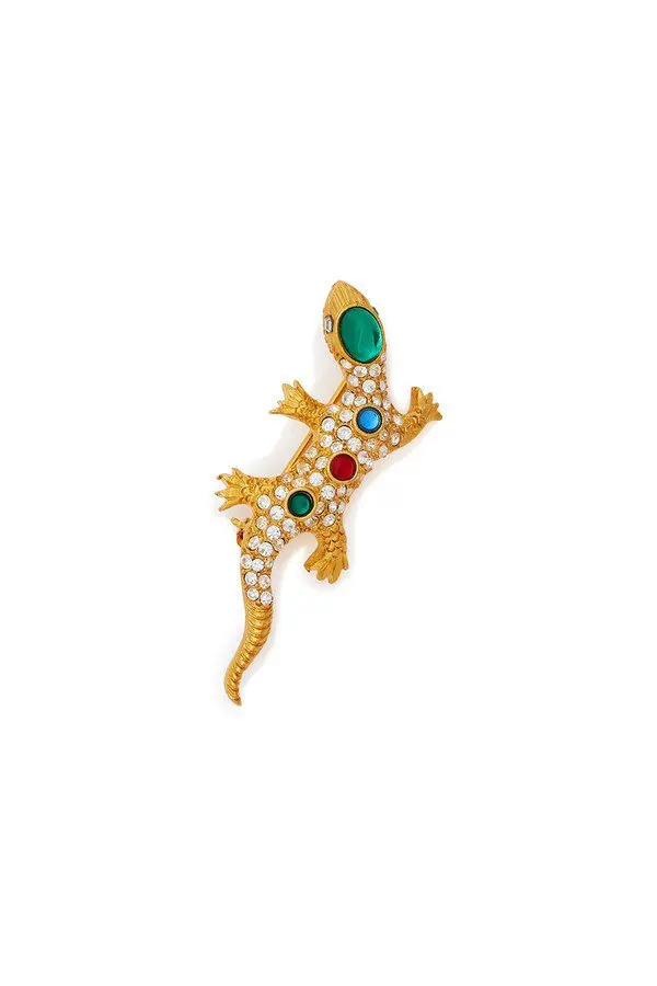 KENNETH JAY LANE Tone Crystal Pave Lizard Pin - Gold