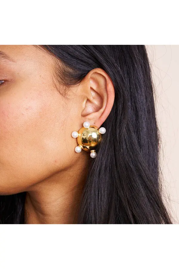 KENNETH JAY LANE Polished & Pearl Stud Earrings