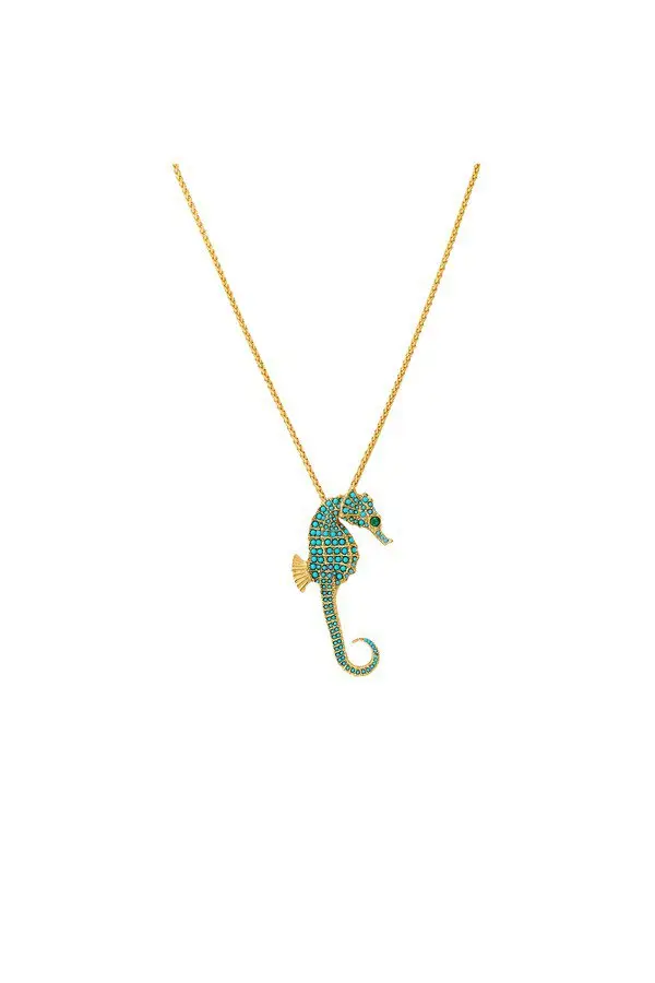 KENNETH JAY LANE Turquoise Seahorse Pendant Necklace - Gold