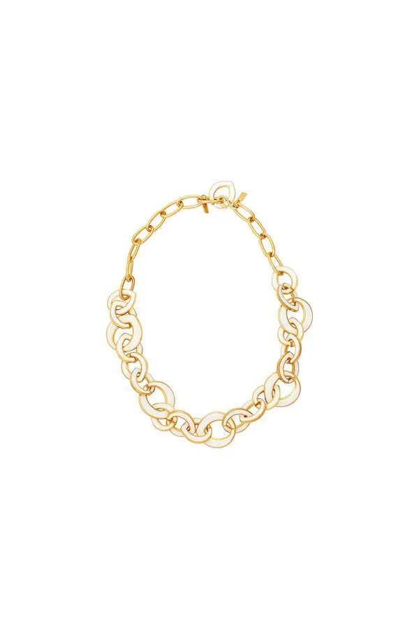 KENNETH JAY LANE Polished & White Enamel Link Necklace - Gold