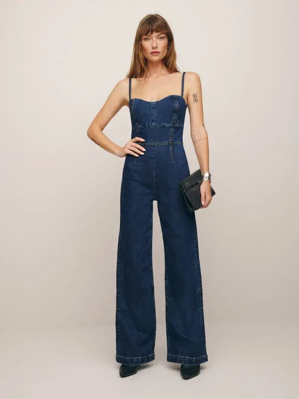 Reformation Daphne Wide Leg Denim Jumpsuit In Huntington - 50% Off