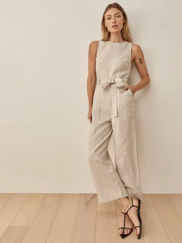 REFORMATION Petites Naomi Linen Jumpsuit - Natural
