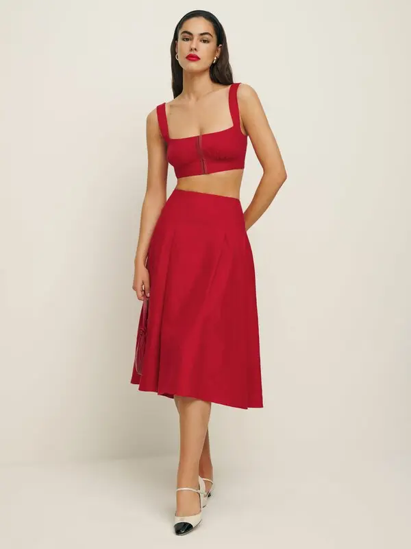 REFORMATION Santana Linen Two Piece - Red