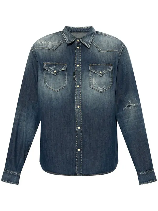 Dsquared2 Long-sleeve Ripped-detail Denim Shirt