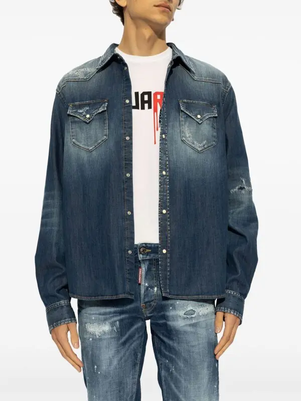 Dsquared2 Long-sleeve Ripped-detail Denim Shirt
