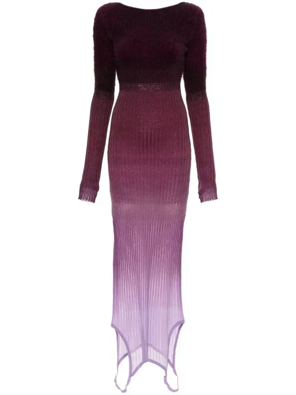 Attico Ombré Ribbed-knit Midi Dress - Purple