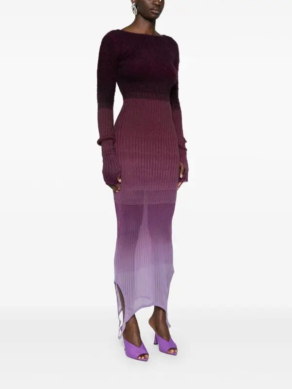 Attico Ombré Ribbed-knit Midi Dress - Purple