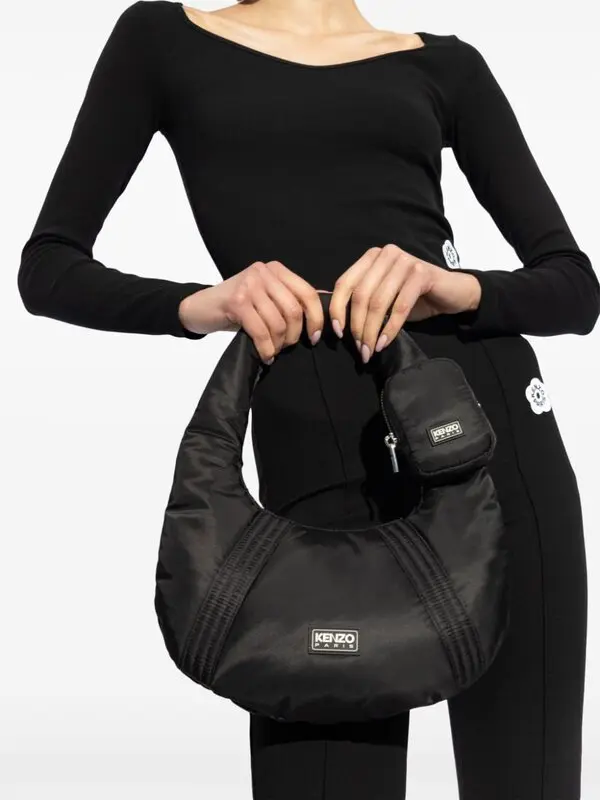 Kenzo Logo-appliqué Ribbed-detail Shoulder Bag - Black