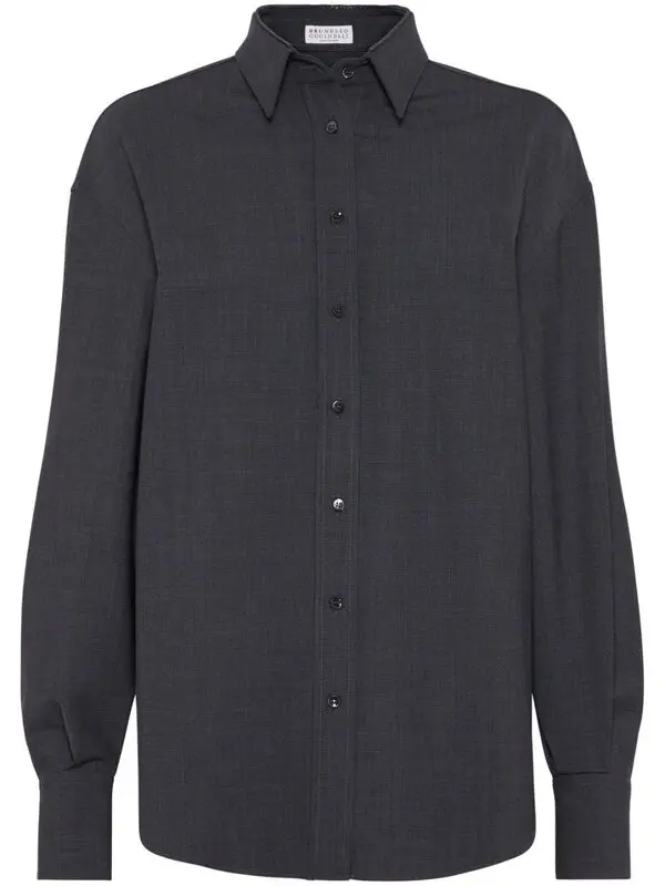 Brunello Cucinelli Long-sleeve Shirt With Monili Detail - Grey