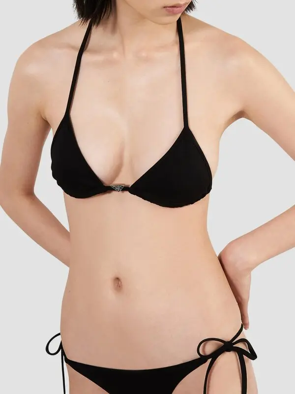 Prada Interlock Fabric Triangle Bikini Top - Black