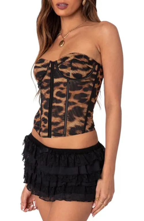 EDIKTED Lenox Print Mesh Corset Top