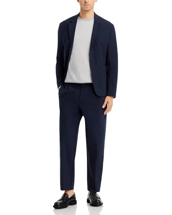Emporio Armani Technical Seersucker Trousers In Blue 50% Off