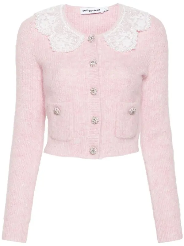 SELF-PORTRAIT Lace-collar Brushed Cardigan