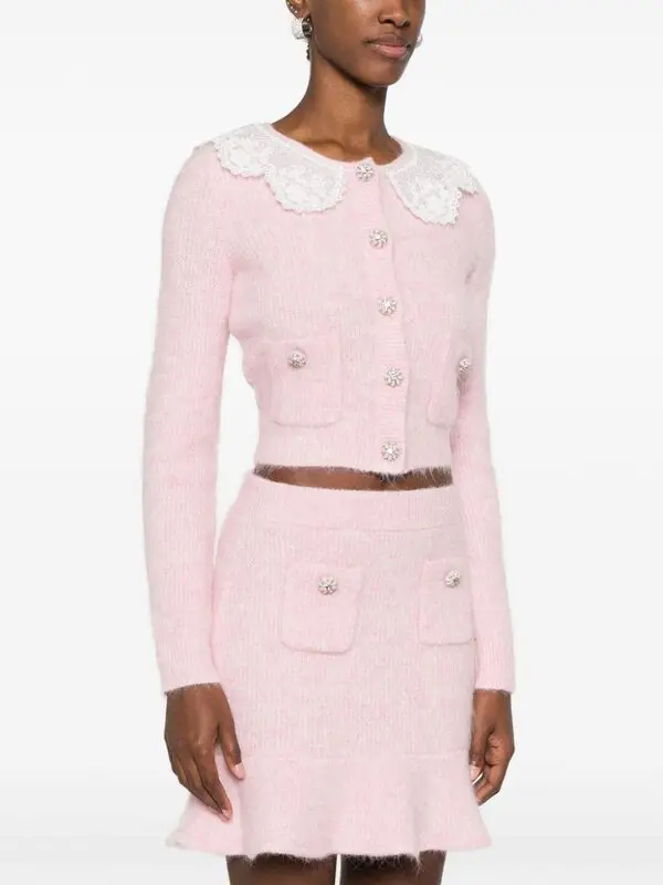 SELF-PORTRAIT Lace-collar Brushed Cardigan