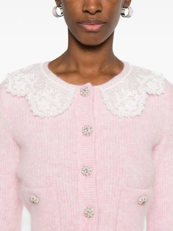 SELF-PORTRAIT Lace-collar Brushed Cardigan