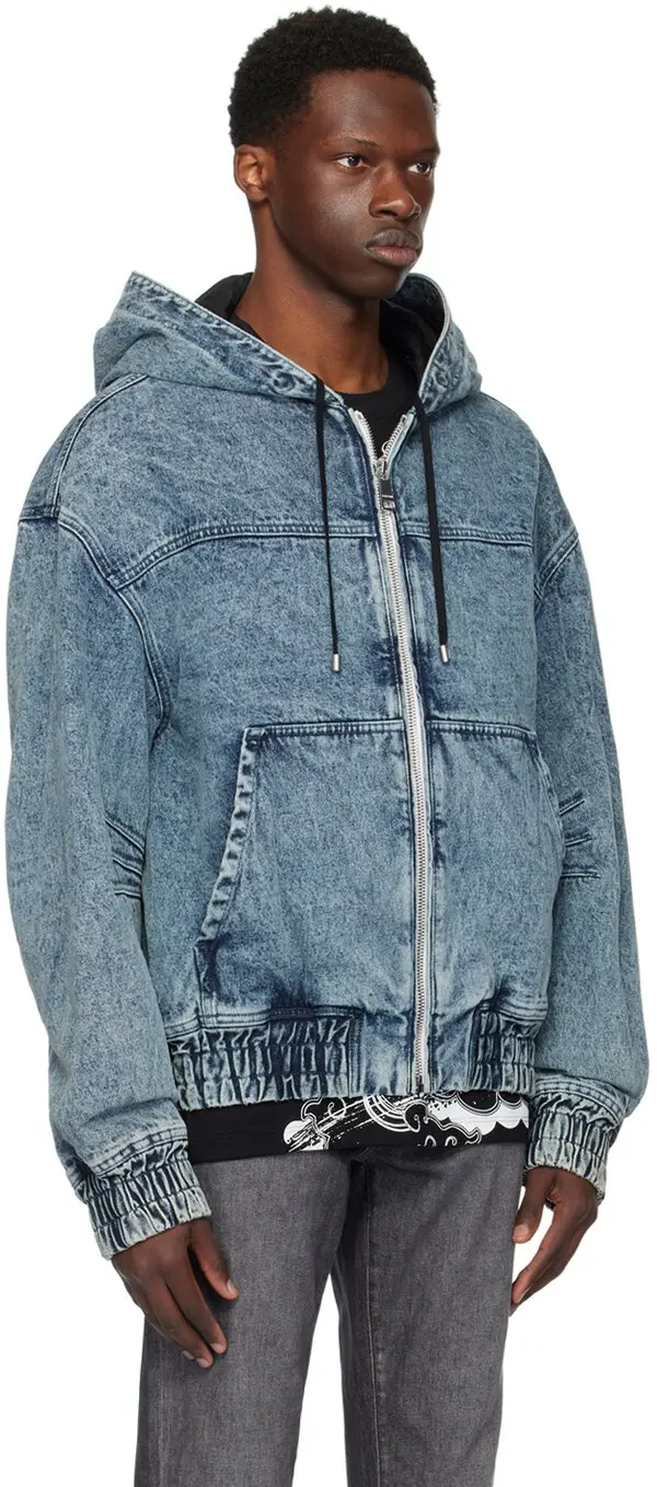 Balmain Blue Hooded Denim Bomber Jacket In 6ff Bleu Jean 59% Off