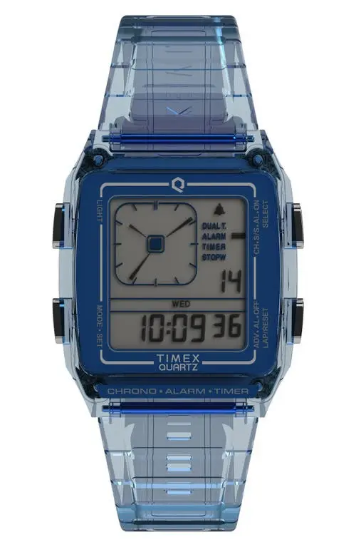 TIMEX® Q Timex Digital Lca Chronograph Resin Strap Watch - Blue