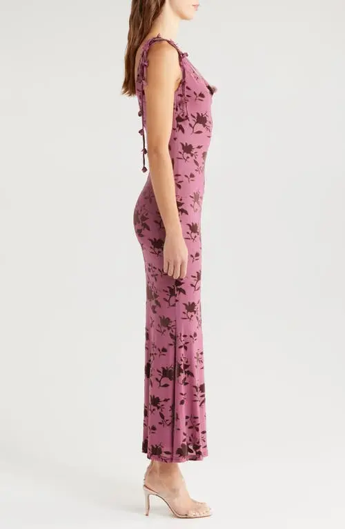 Rare London Devore Cowl Neck Maxi Dress In Wine - 40% Off | Editorialist