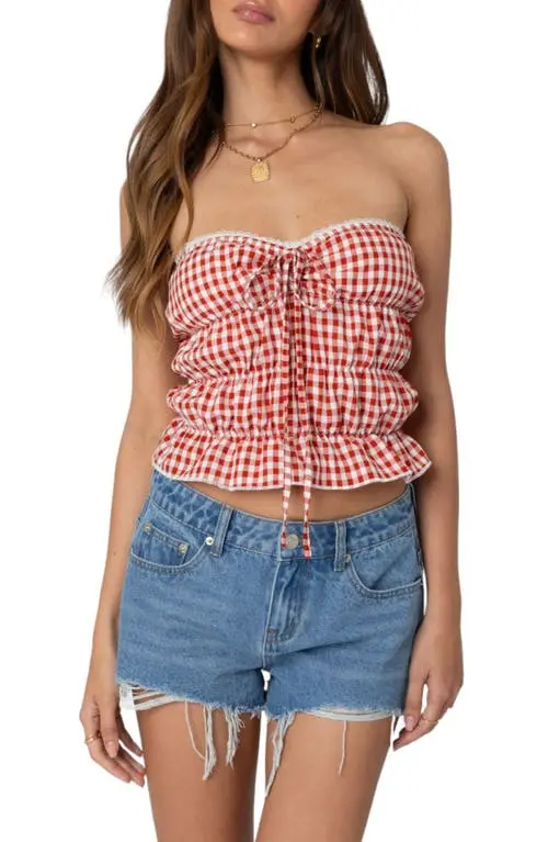 EDIKTED Lanna Gingham Scrunched Tube Top