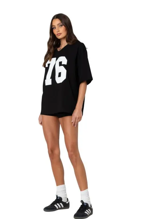 EDIKTED 76 Oversized Graphic T-shirt - Black