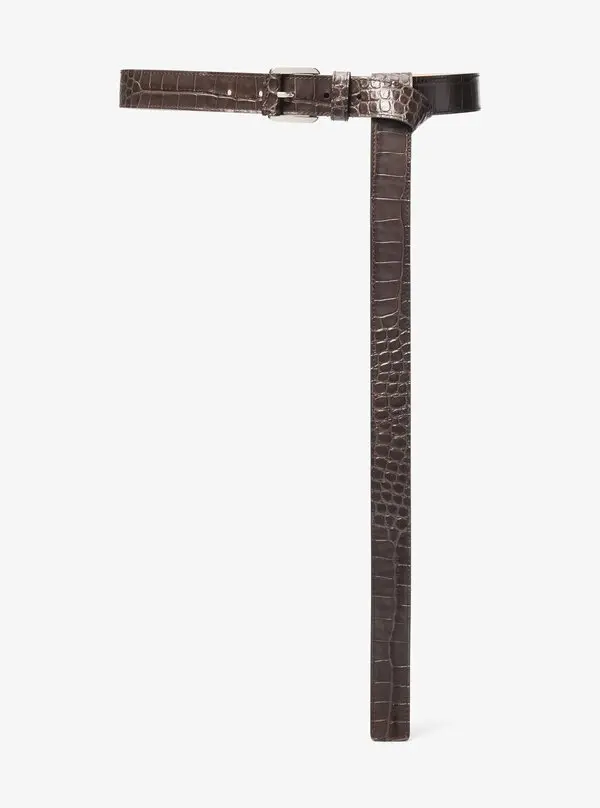 Michael Kors Jodi Crocodile Embossed Leather Belt - Brown