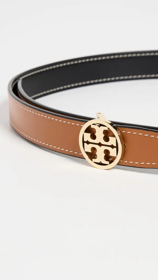 Tory Burch Miller Smooth Reversible Belt - Black/whiskey