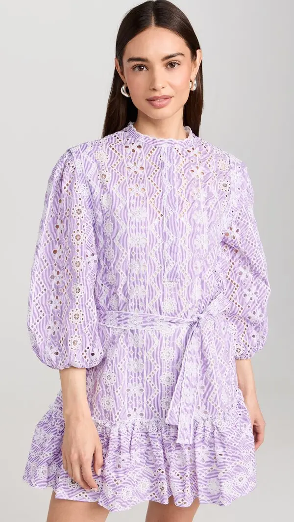 O.P.T Stratford Eyelet Mini Dress In Purple Print - 40% Off | Editorialist