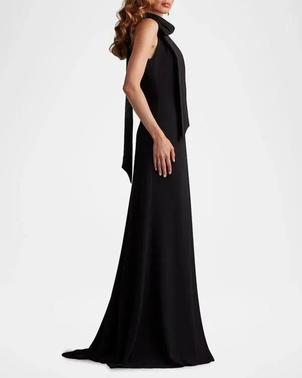 Tadashi Shoji Sleeveless Mock-neck Bow Gown - Black
