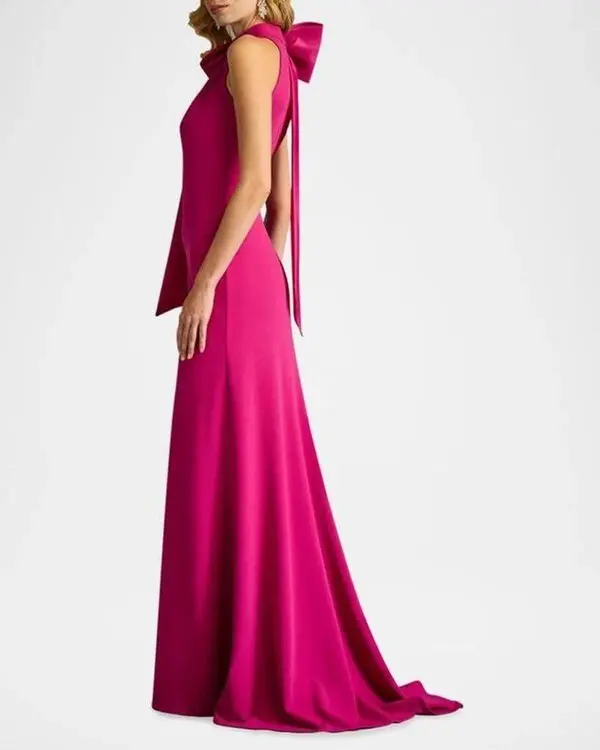Tadashi Shoji Sleeveless Mock-neck Bow Gown - Pink
