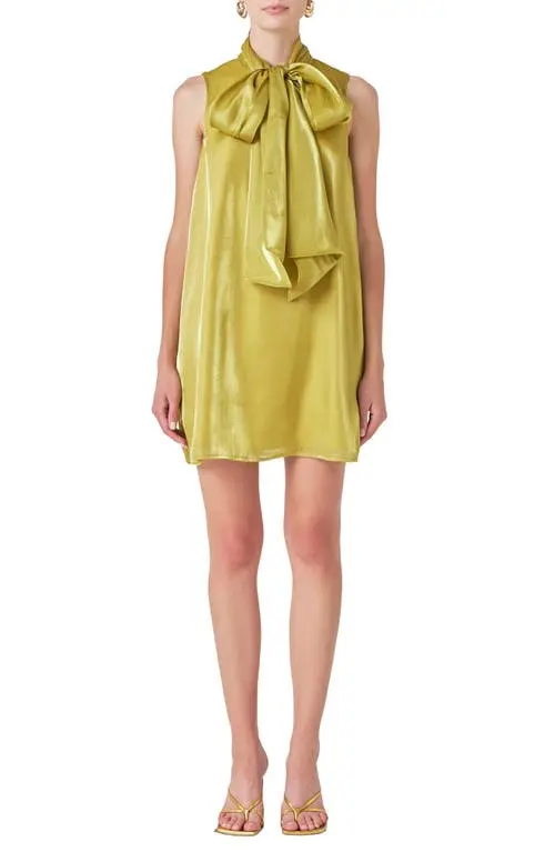 Endless Rose Bow Neck Organza Minidress - Chartreuse