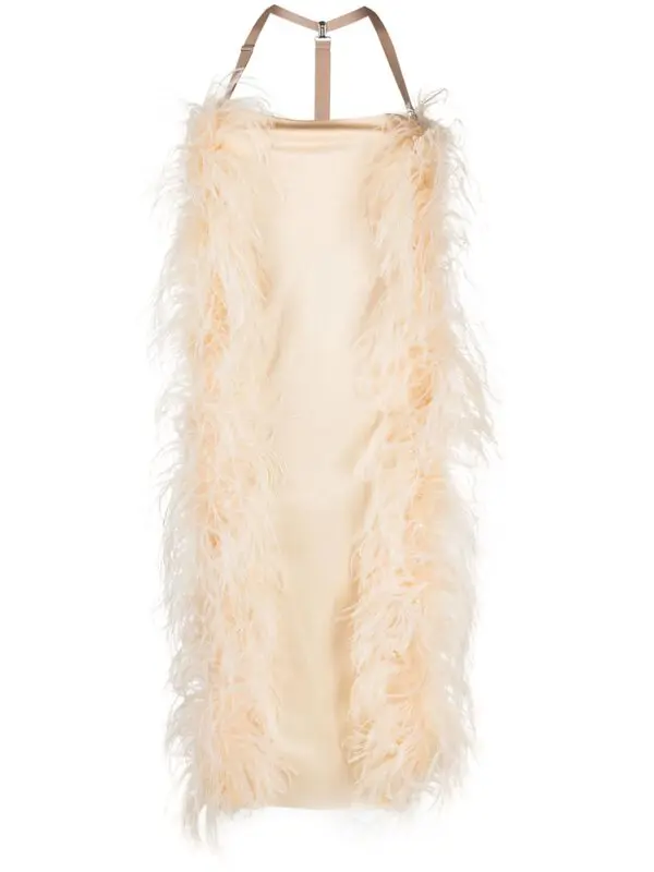 Sportmax Ussita Feather-trim Midi Dress - Neutrals
