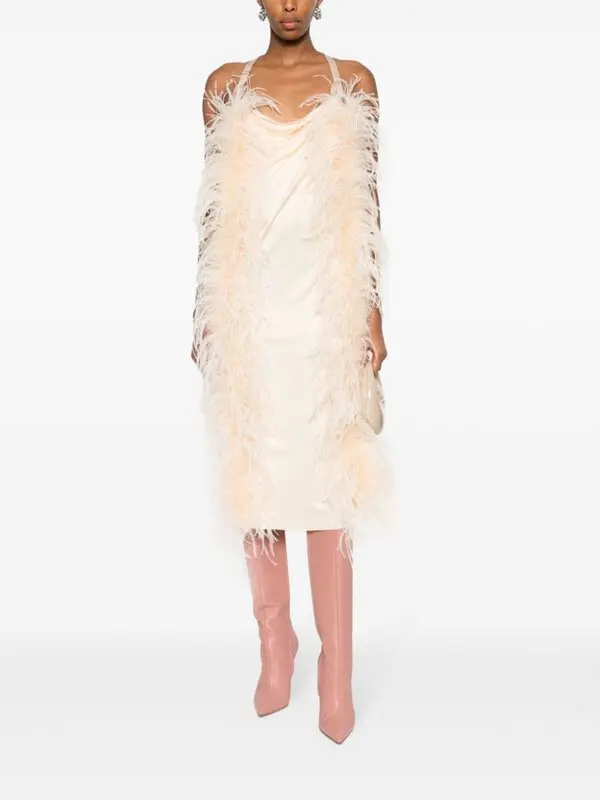 Sportmax Ussita Feather-trim Midi Dress - Neutrals