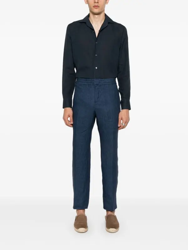 Brioni Classic-collar Linen Shirt - Blue