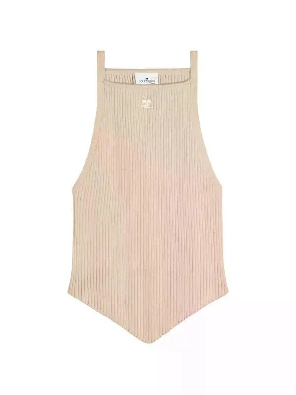 COURREGES Logo-embroidered Ribbed Top - Neutrals