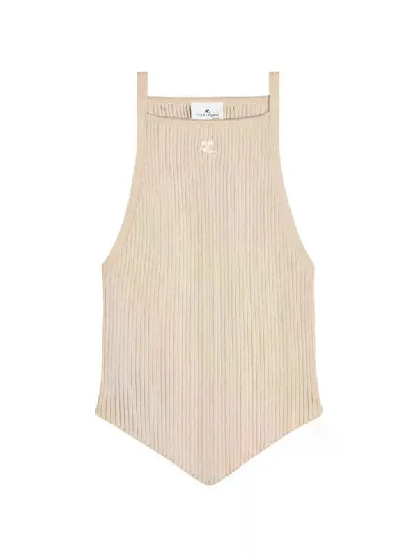 COURREGES Logo-embroidered Ribbed Top - Neutrals