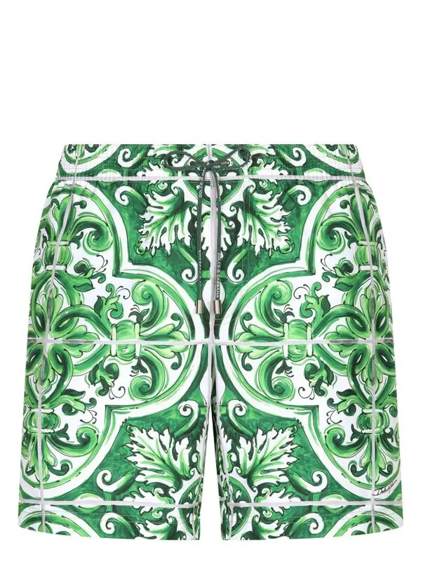 Dolce & Gabbana Majolica-print Drawstring Swim Shorts - Green